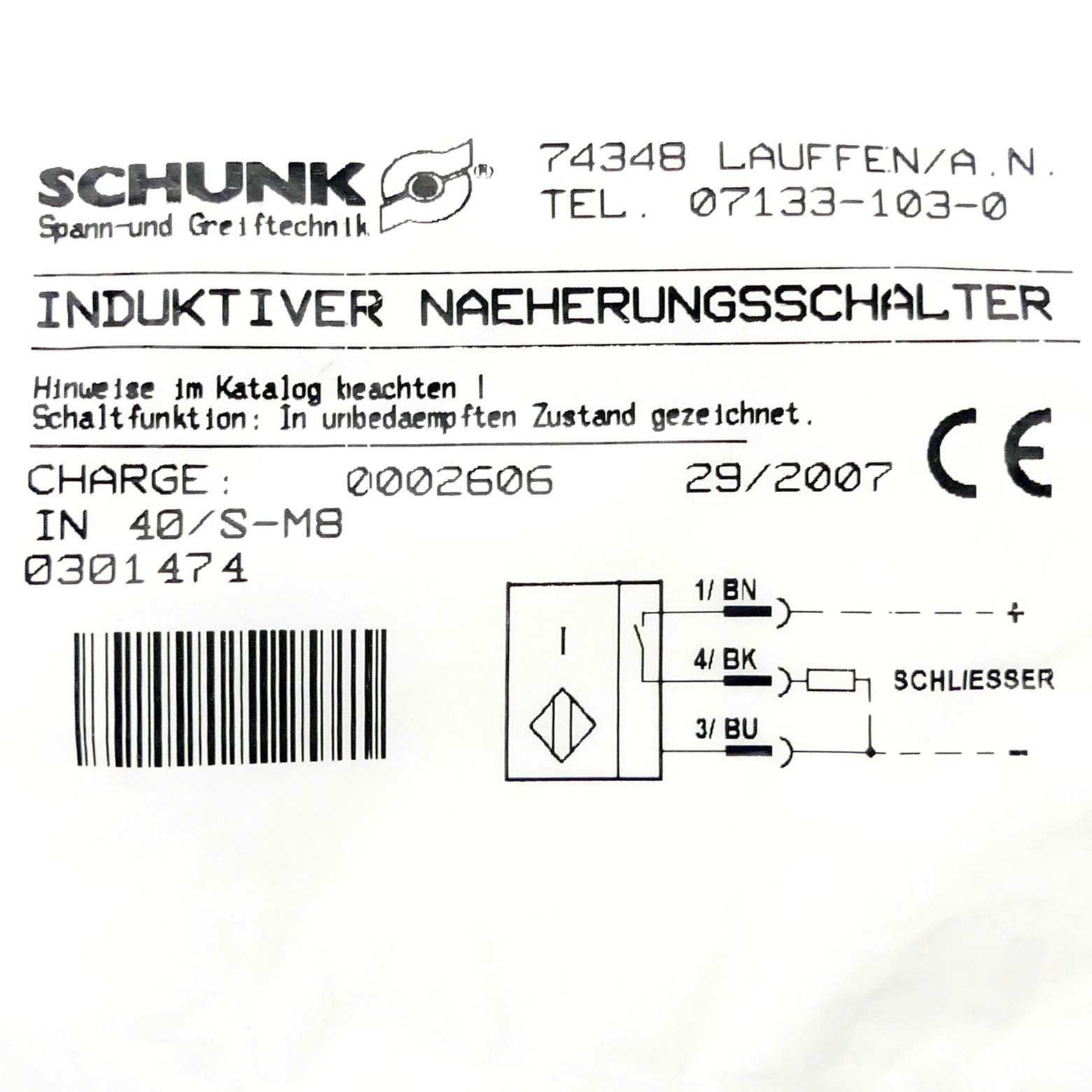 Maschinenteil24 | SCHUNK Inductive proximity switch IN 40/S-M8 0301474 ...