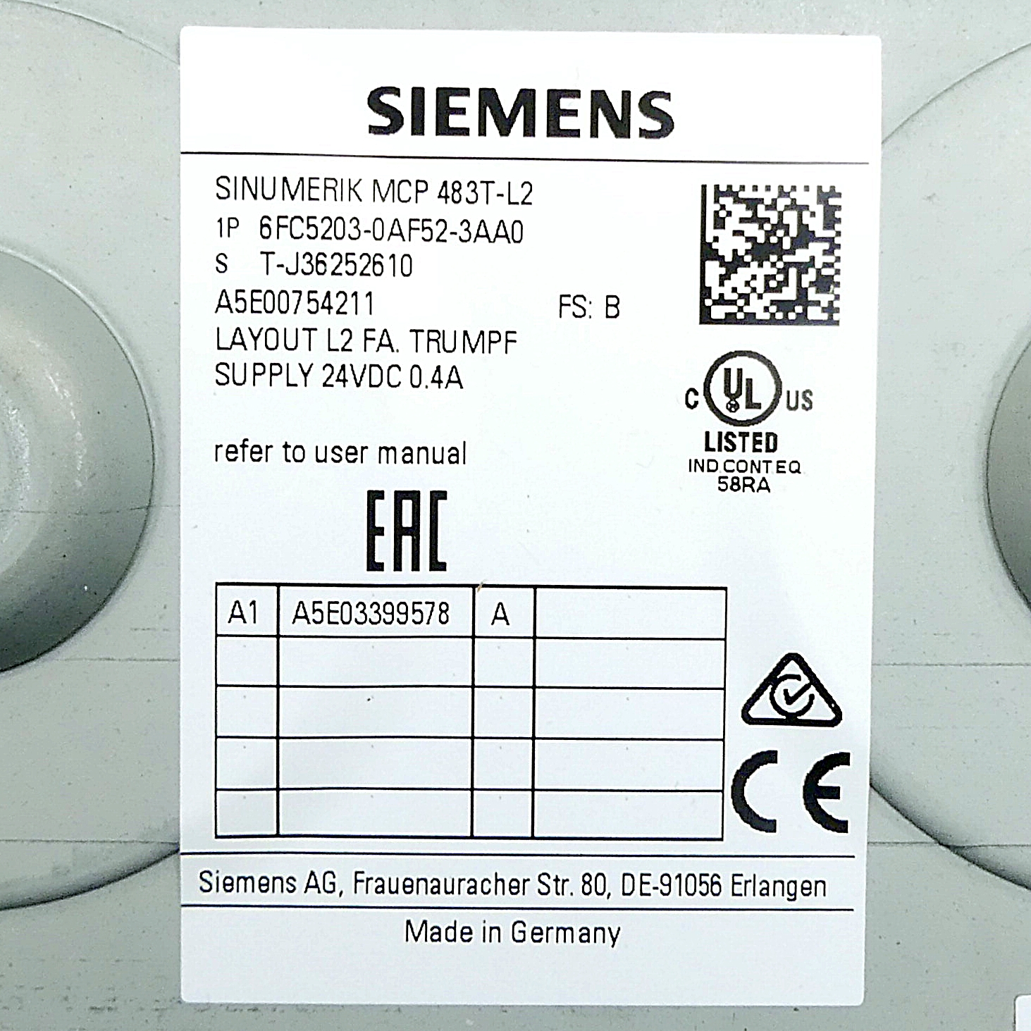 Maschinenteil24 | Siemens Machine control panel MCP 483T-L2 | buy online